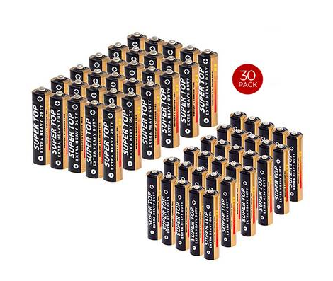 30-Pack Super Top Extra Heavy Duty Long Life Batteries (Choice of AA or ...