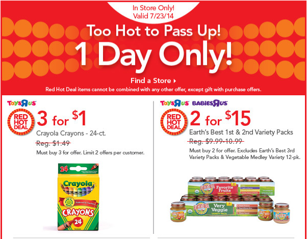 Toys R Us Red Hot Deals: Crayola Crayons 3 for $1, Baby Alive, Step2 ...
