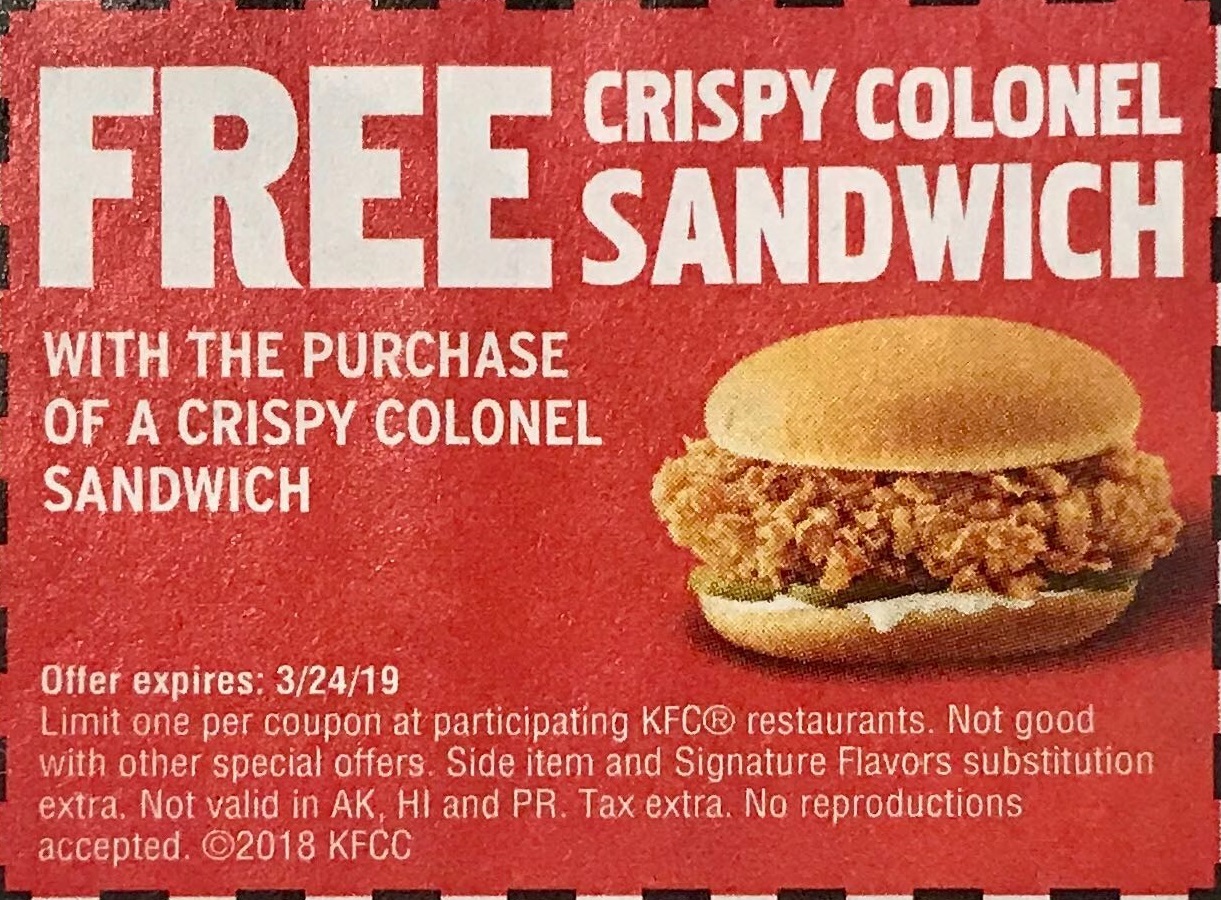 BOGO Free Crispy Colonel Sandwich! at KFC - Mojosavings.com